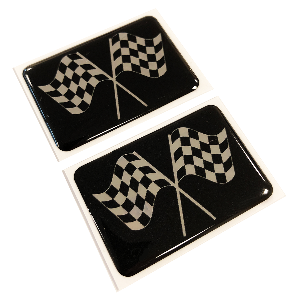 2x Racing Checkered Flag Chrome Domed Gel Badges | Concept Graphics