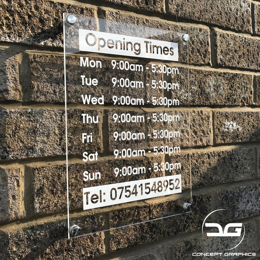 Wall Mounted Business Opening Times Hours Signs | Concept Graphics