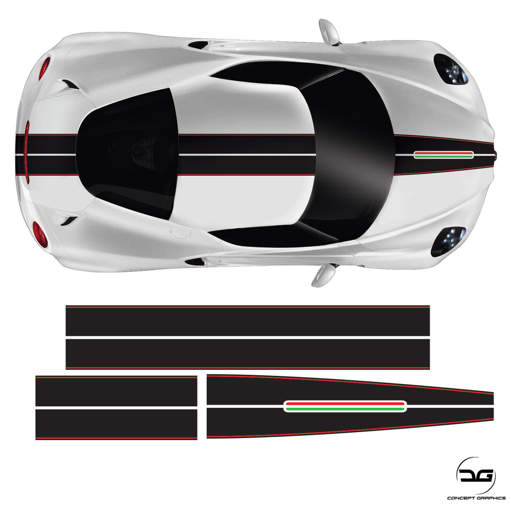Alfa Romeo 4C Black Italian Racing Stripe Stickers | Concept Graphics