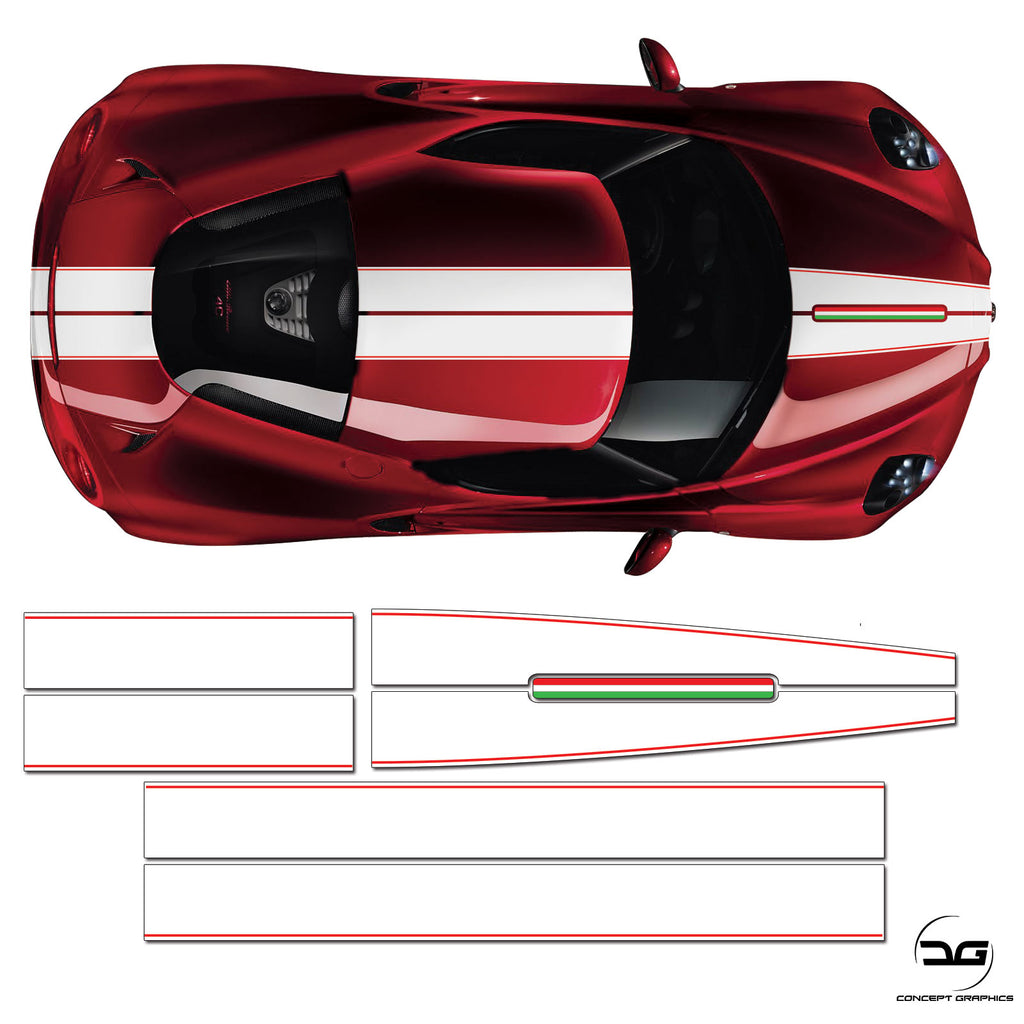 Alfa Romeo 4C White Italian Racing Stripe Stickers | Concept Graphics