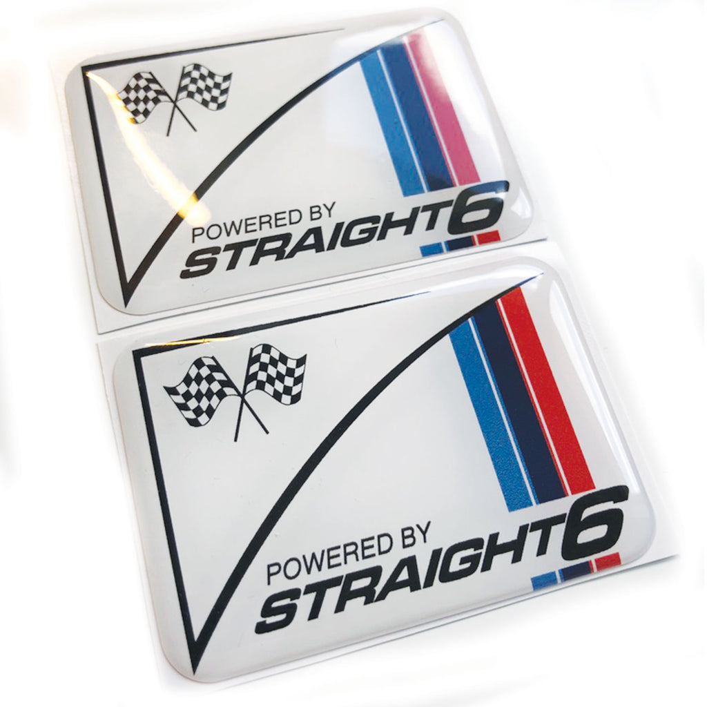 2x Powered By Straight 6 BMW Domed Gel Badges | Concept Graphics