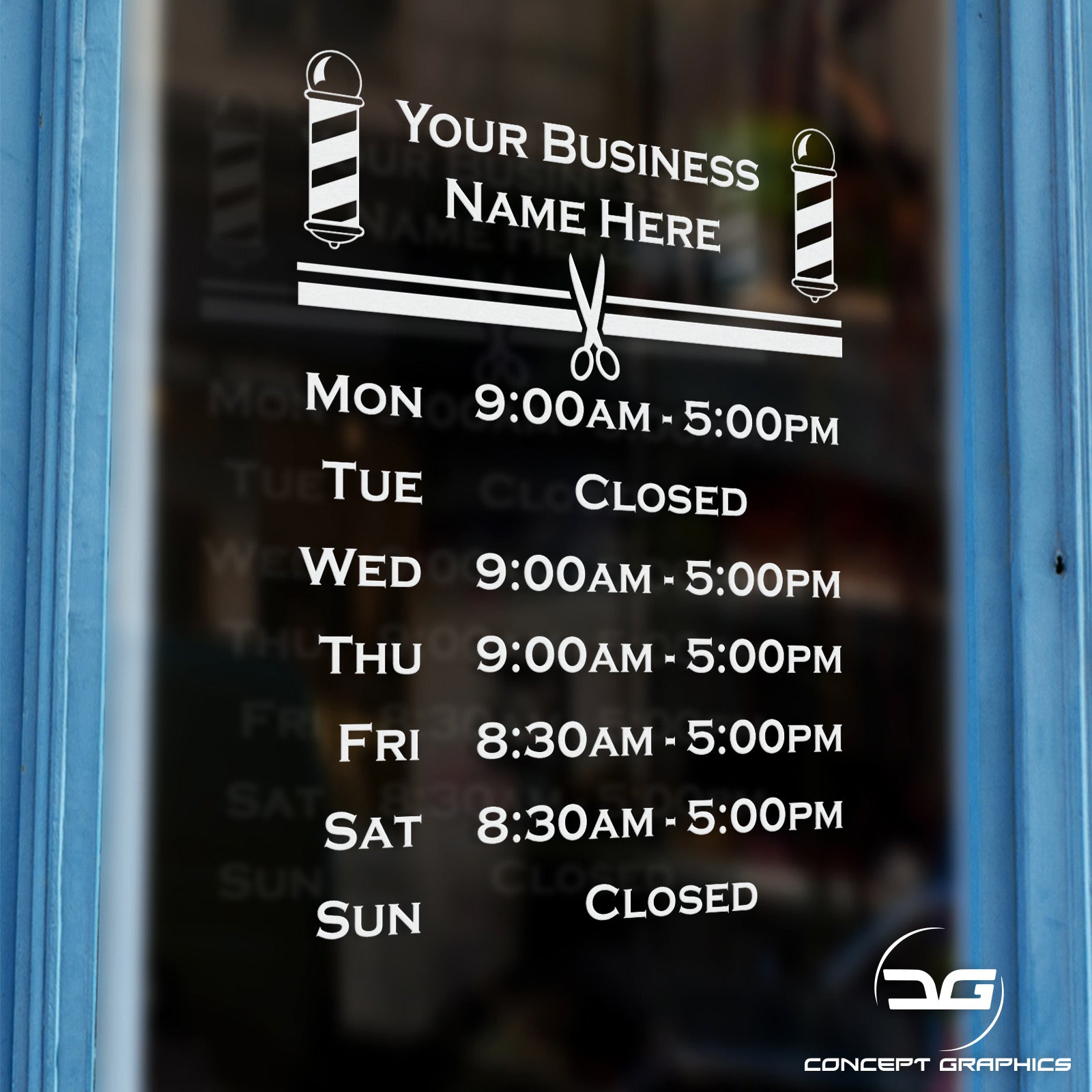 Barber Shop Personalised Opening Times Vinyl Sign | Concept Graphics