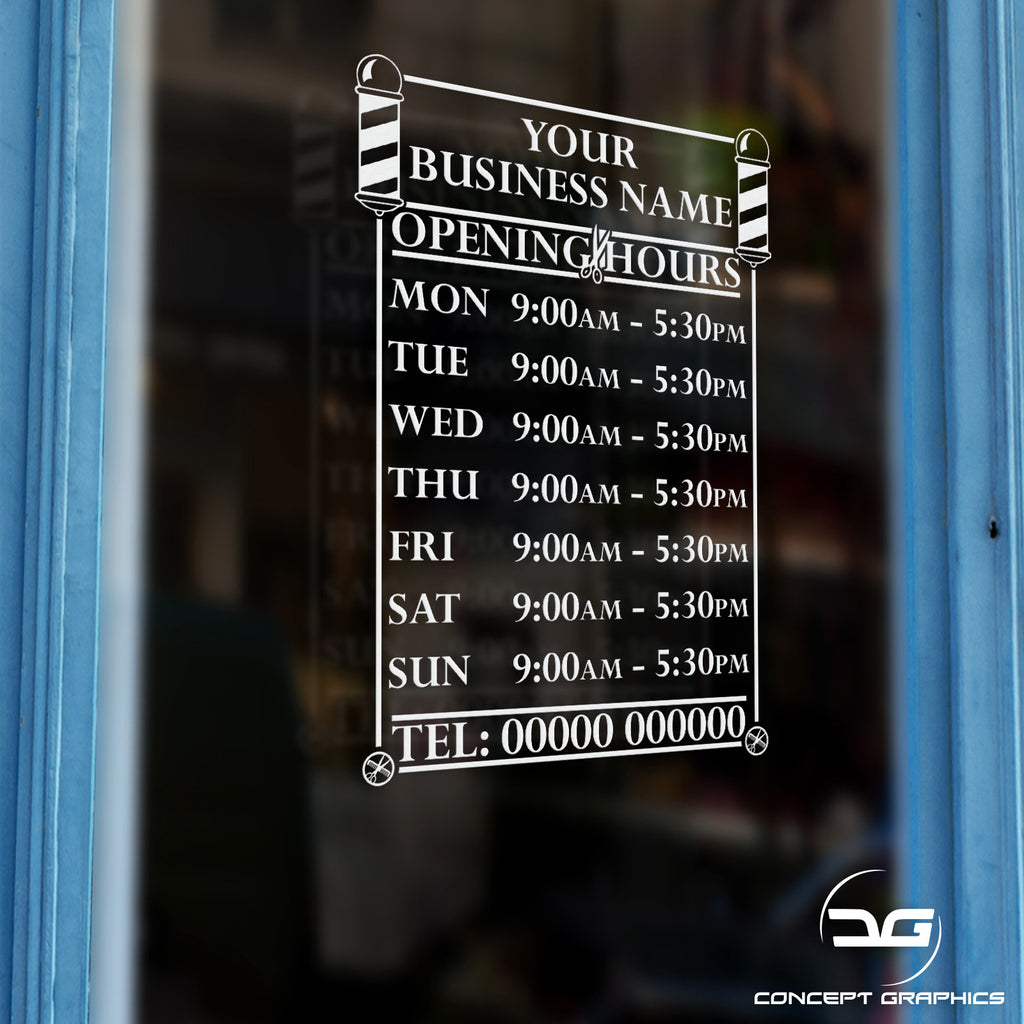 Barbershop Custom Opening Hours Times Vinyl Sign | Concept Graphics