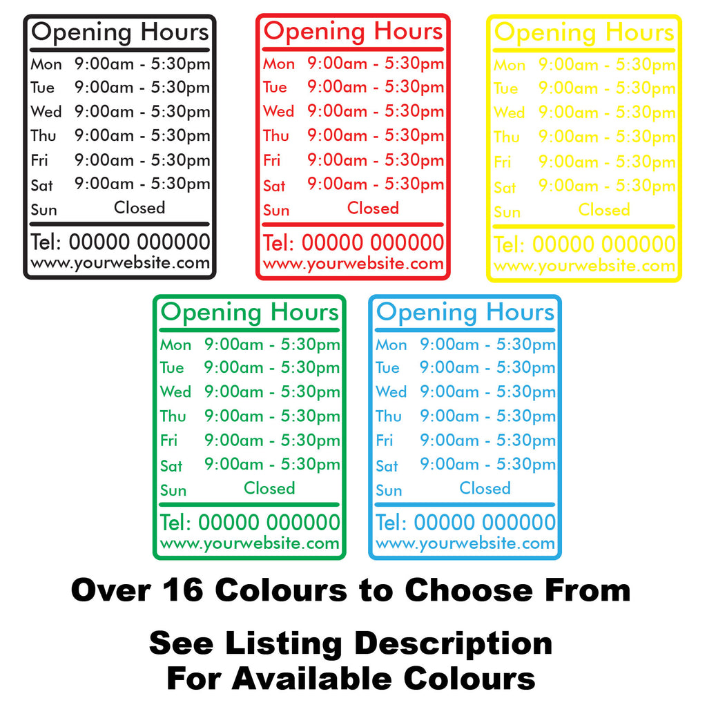 Personalised Custom Opening Hours Vinyl Decal Sign | Concept Graphics