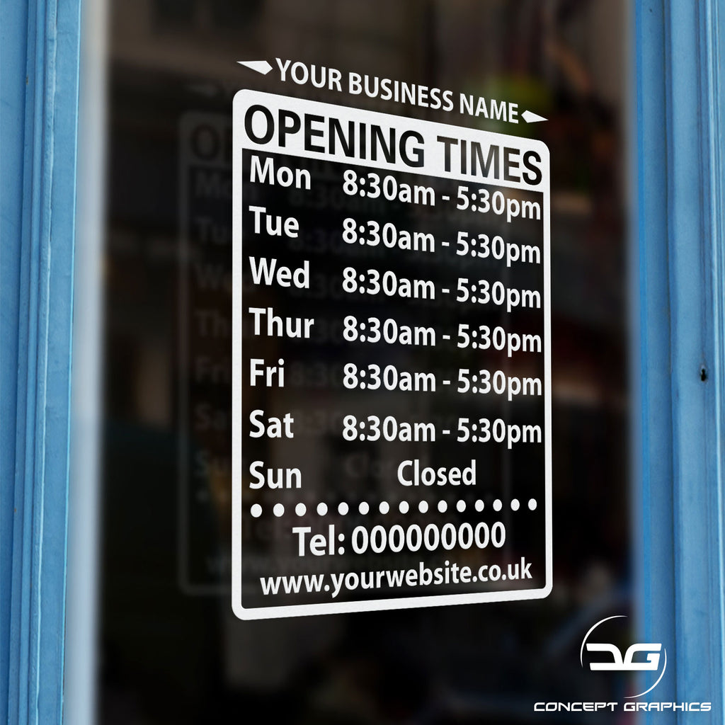 Business Personalised Opening Hours Window Sign | Concept Graphics