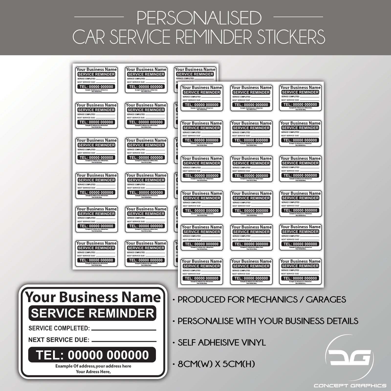 Personalised Car Service Reminder Label Stickers | Concept Graphics