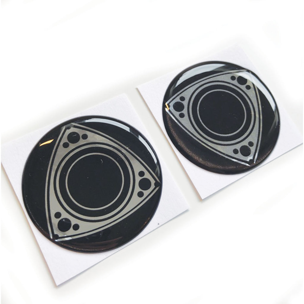 2x Rotary Engine Chrome Mazda RX8 Domed Gel Badges | Concept Graphics