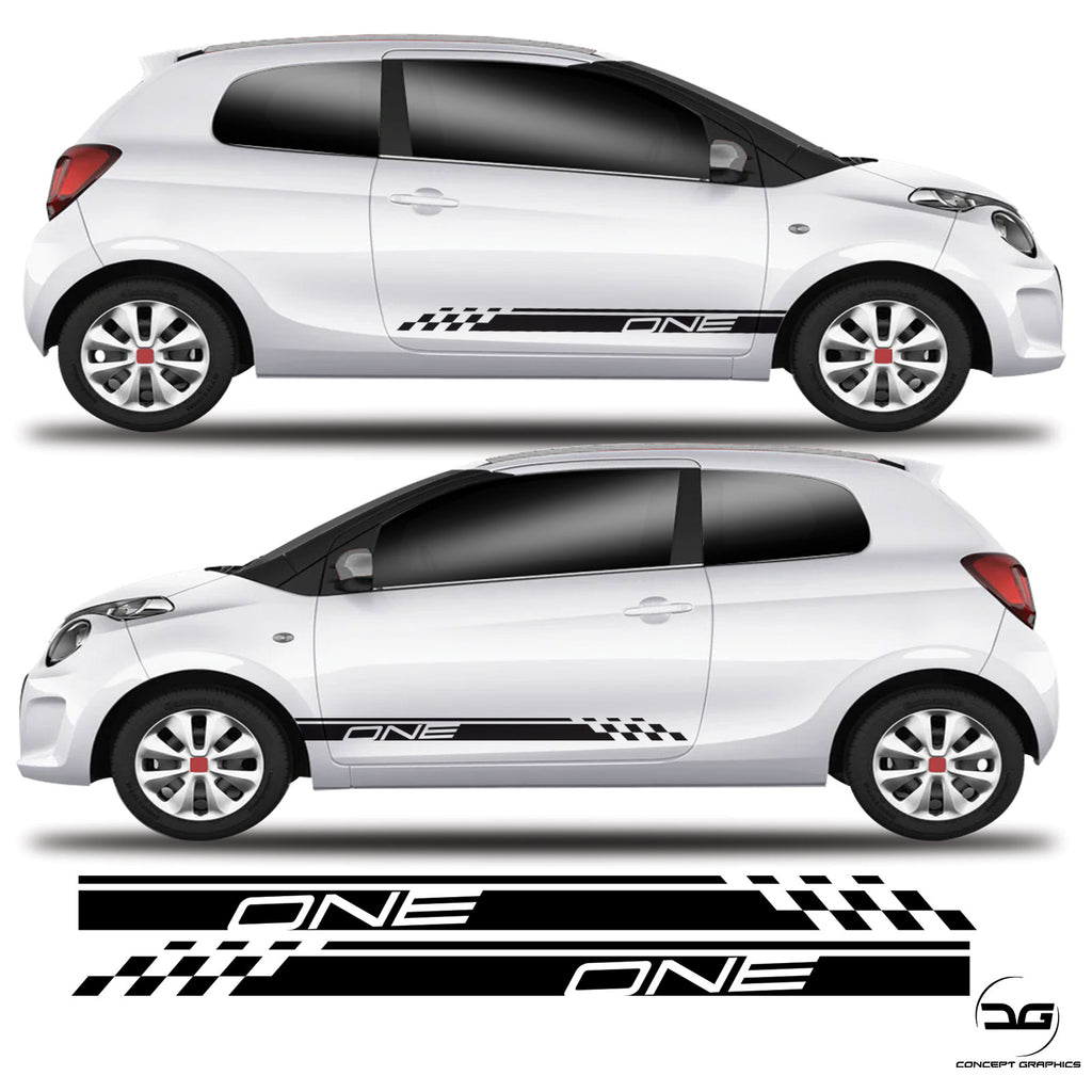 Citroen C1 One Half Side Stripe Checkered Graphics | Concept Graphics