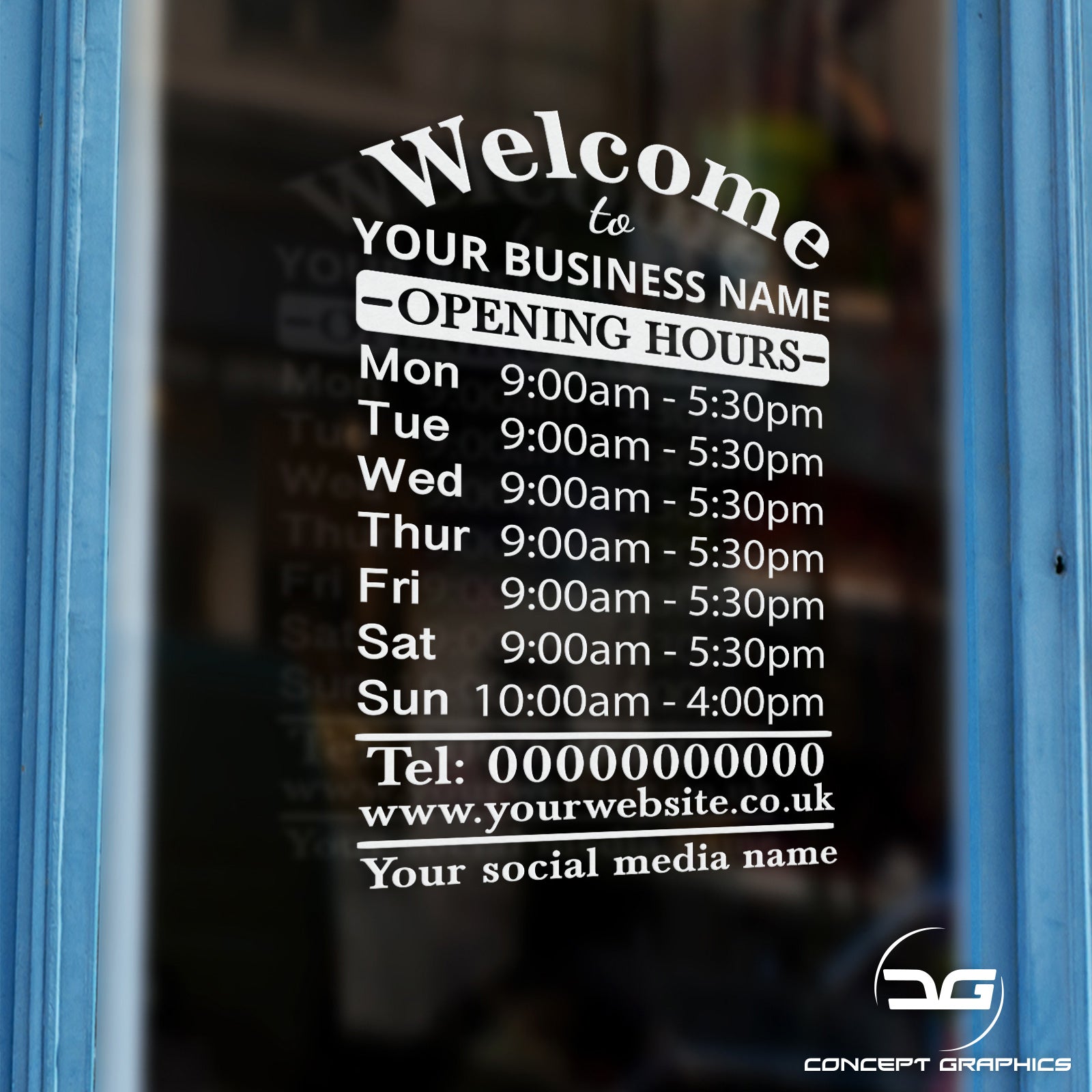 Classic Personalised Opening Hours Vinyl Sign Decal | Concept Graphics