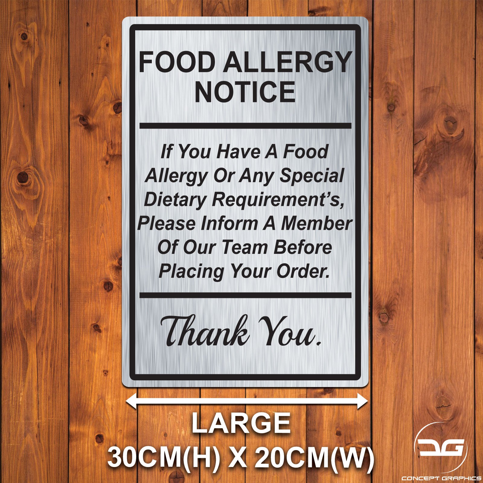 Food Allergy Safety Notice Wall Mounted Plaque Sign | Concept Graphics