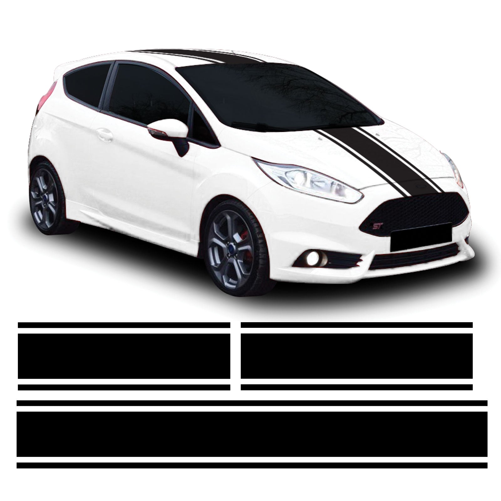 Black Ford Fiesta Mk7 Full Racing Stripe Stickers | Concept Graphics