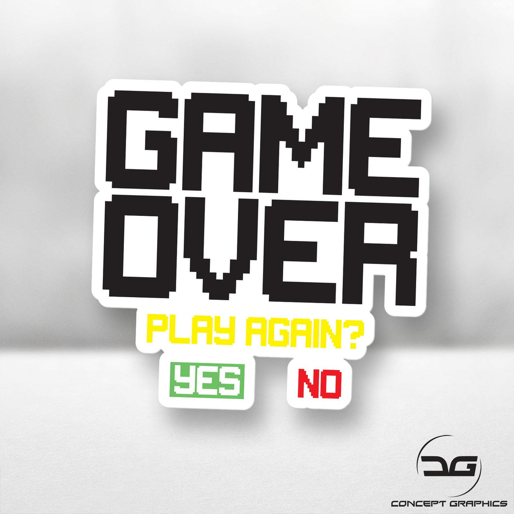Game Over Play Again Car 8 Bit Vinyl Decal Sticker | Concept Graphics