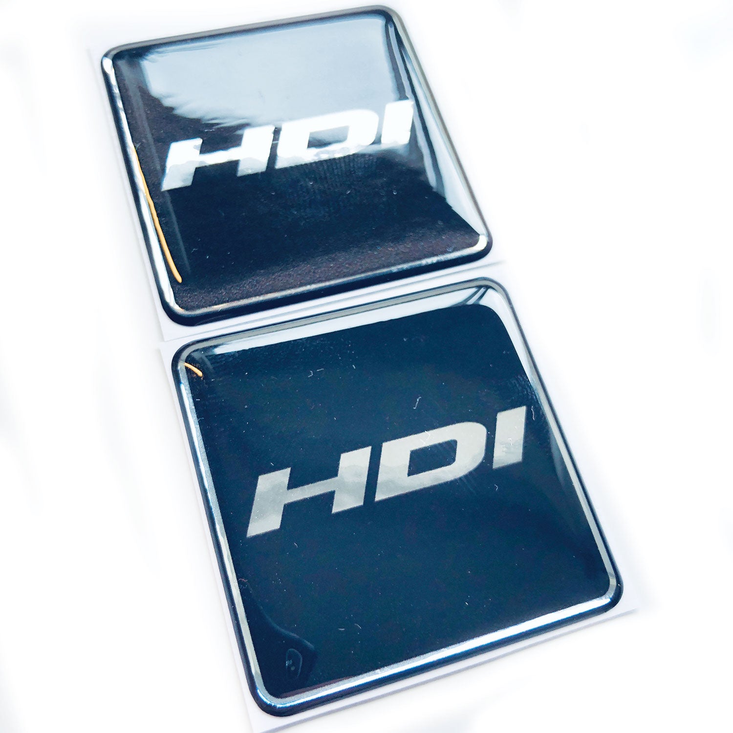 x2 HDI Diesel Peugeot Chrome 3D Domed Gel Badges | Concept Graphics