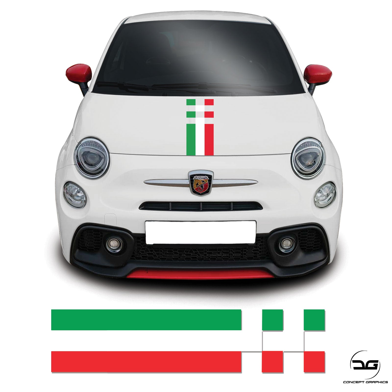 Fiat 500 Italian Flag Chequered Bonnet Stripe Vinyl | Concept Graphics
