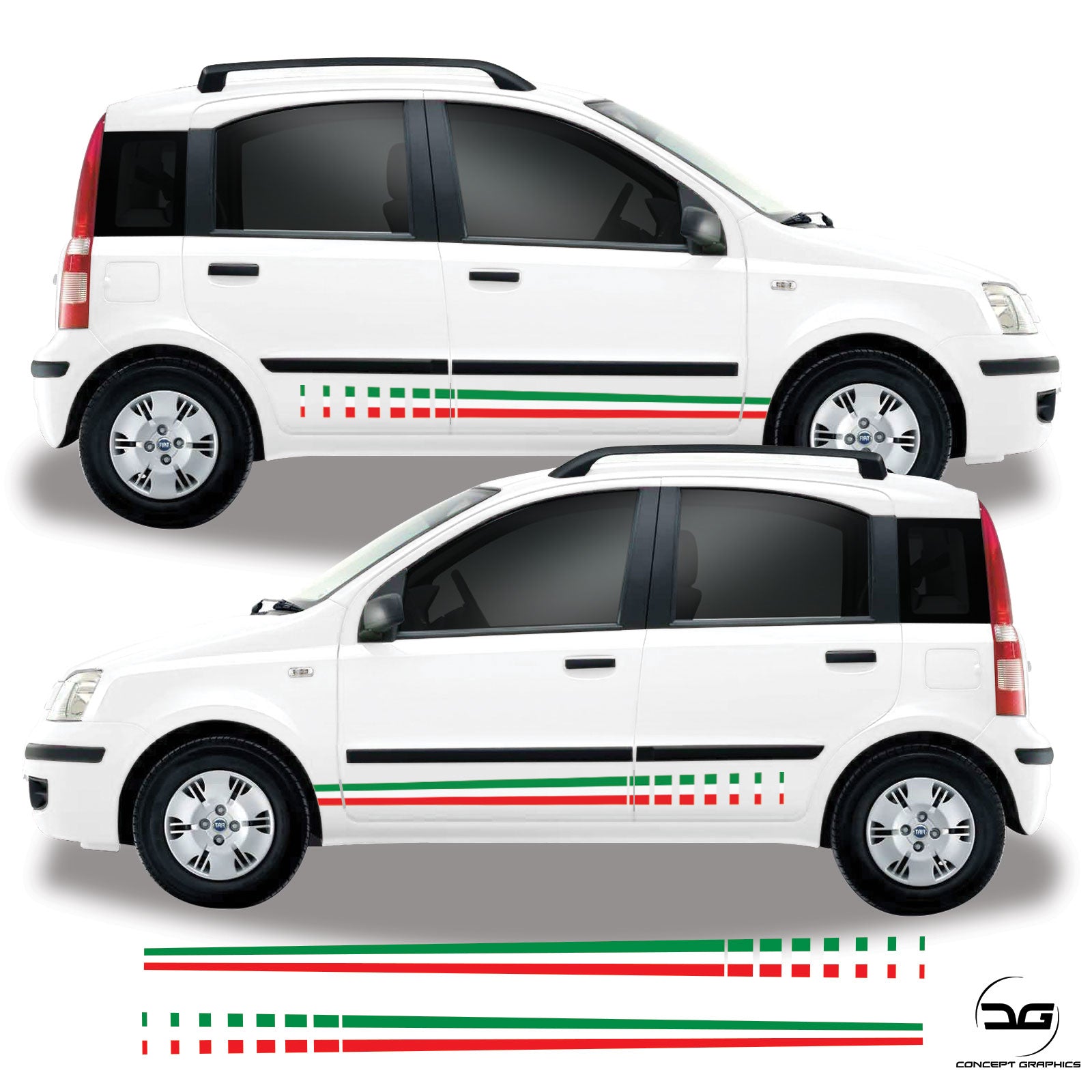 Fiat Panda MK3 Italian Flag Side Stripe Stickers | Concept Graphics