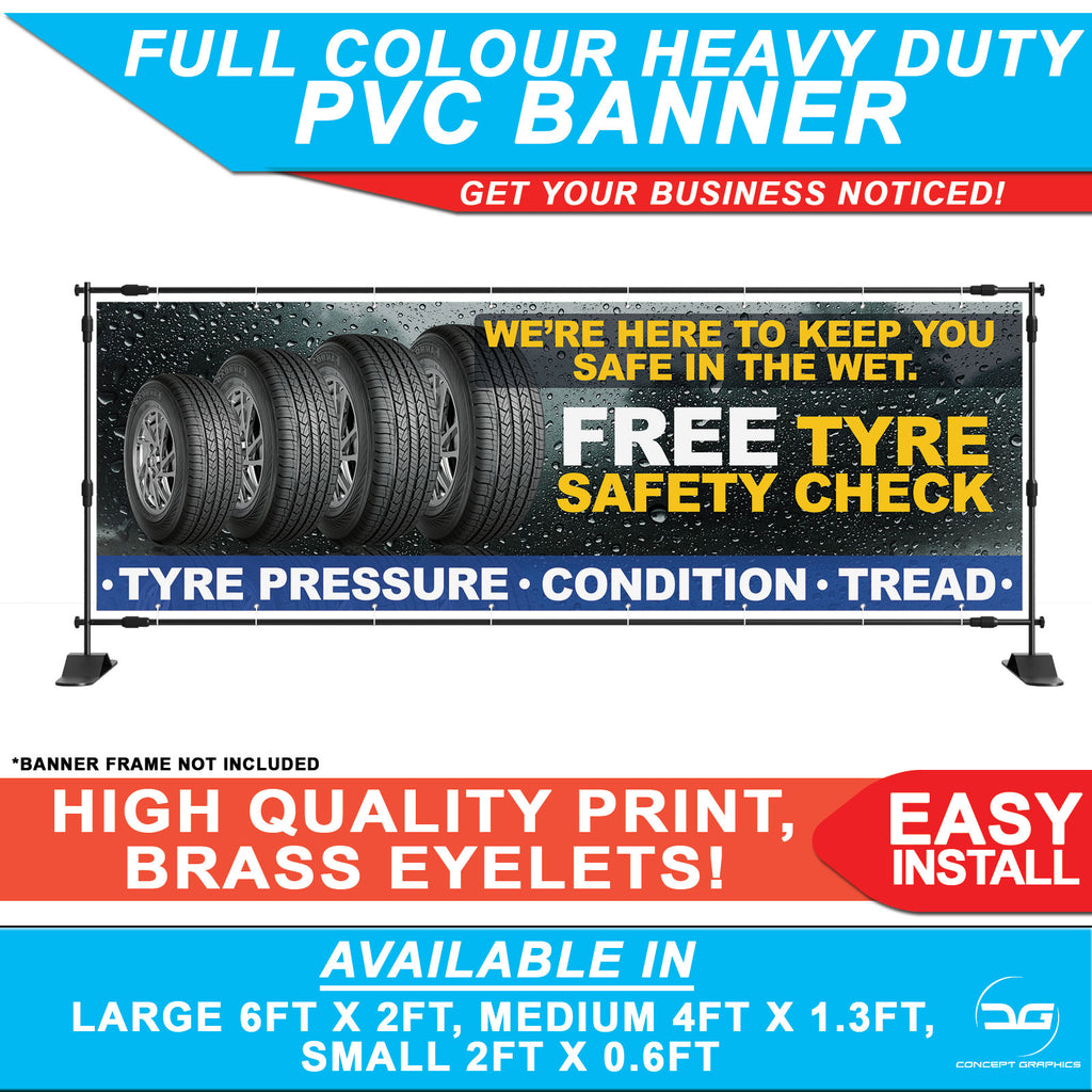 Free Tyre Check Advert Mechanics PVC Banner Sign | Concept Graphics