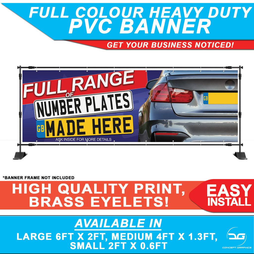Number Plates Made Here Motor PVC Banner Sign | Concept Graphics
