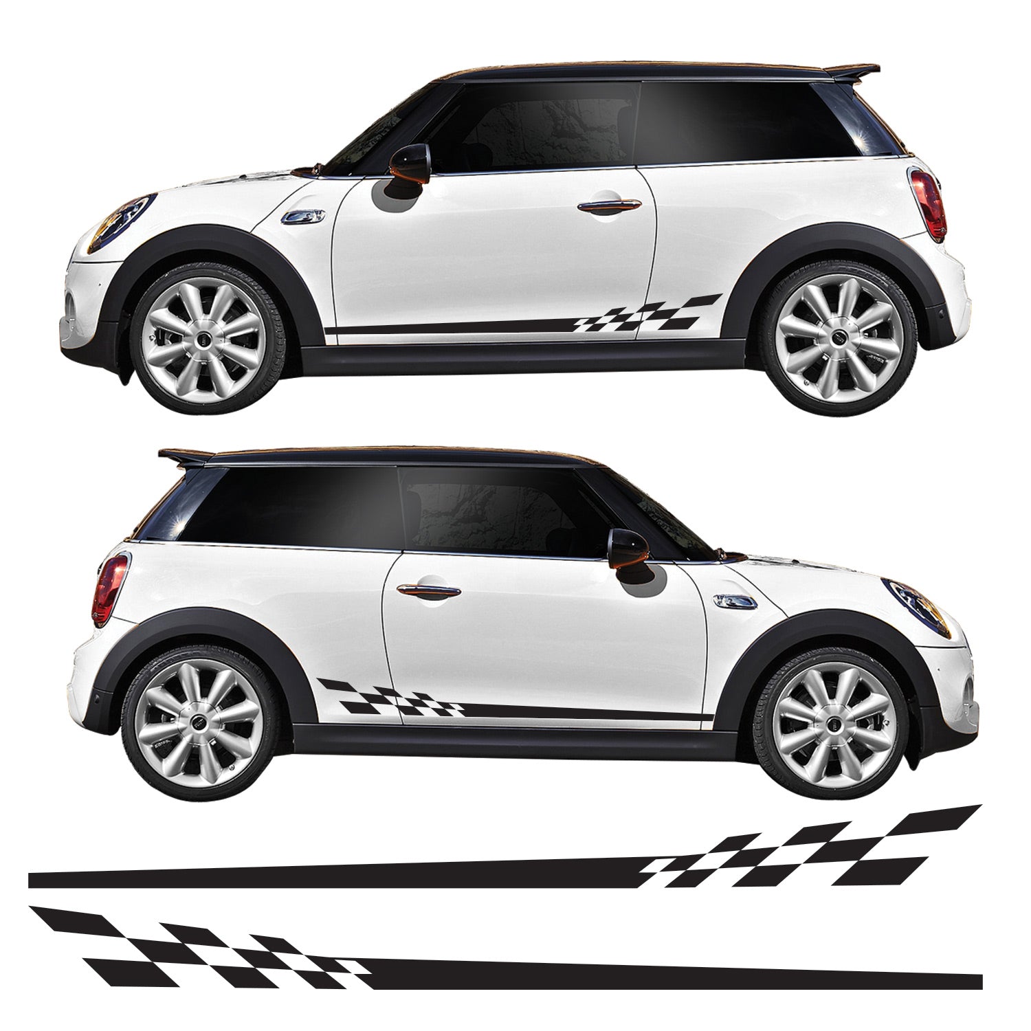Mini Cooper F56 Chequered Flag Side Stripe Stickers | Concept Graphics