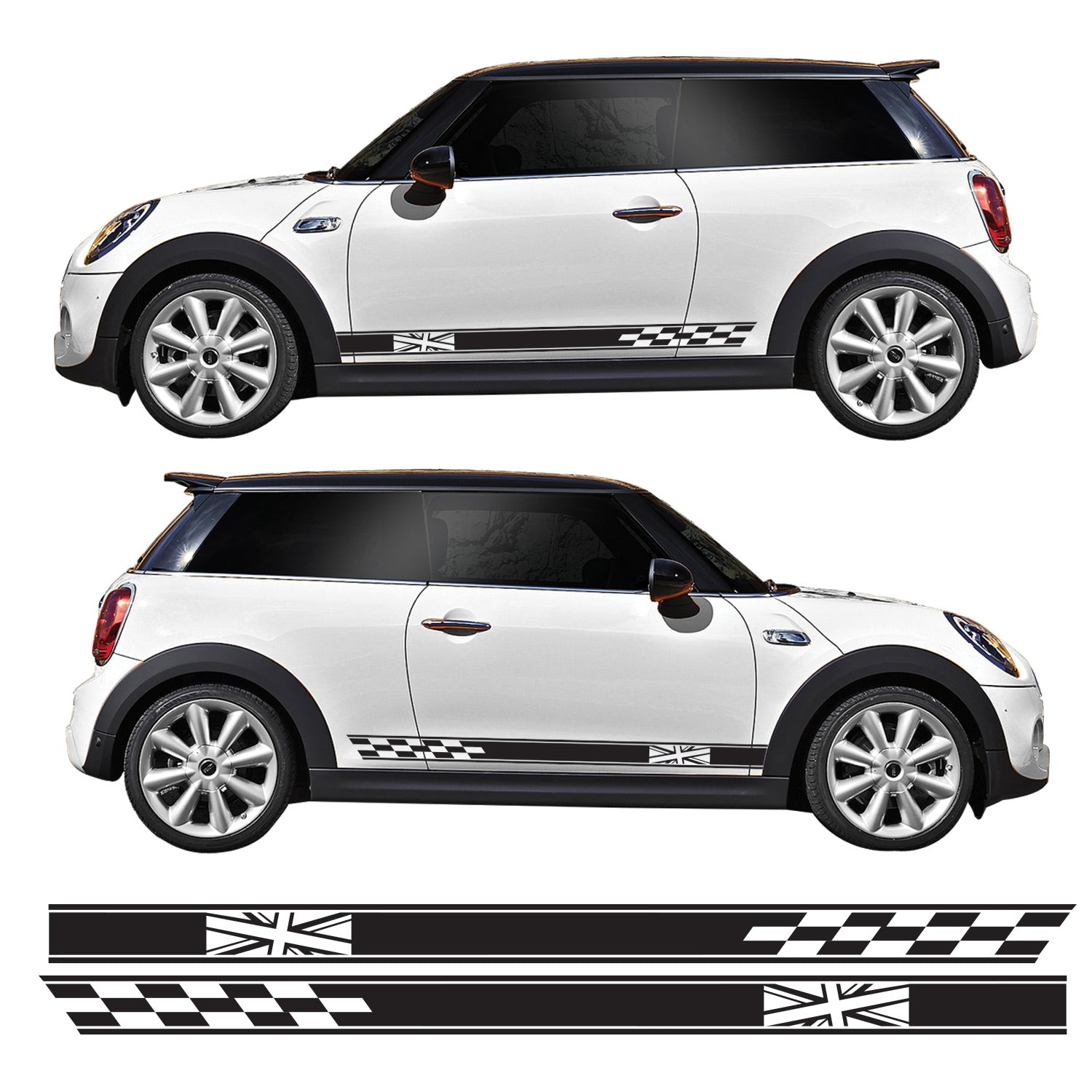 Mini Cooper Chequered Flag Union Jack Side Stripes | Concept Graphics