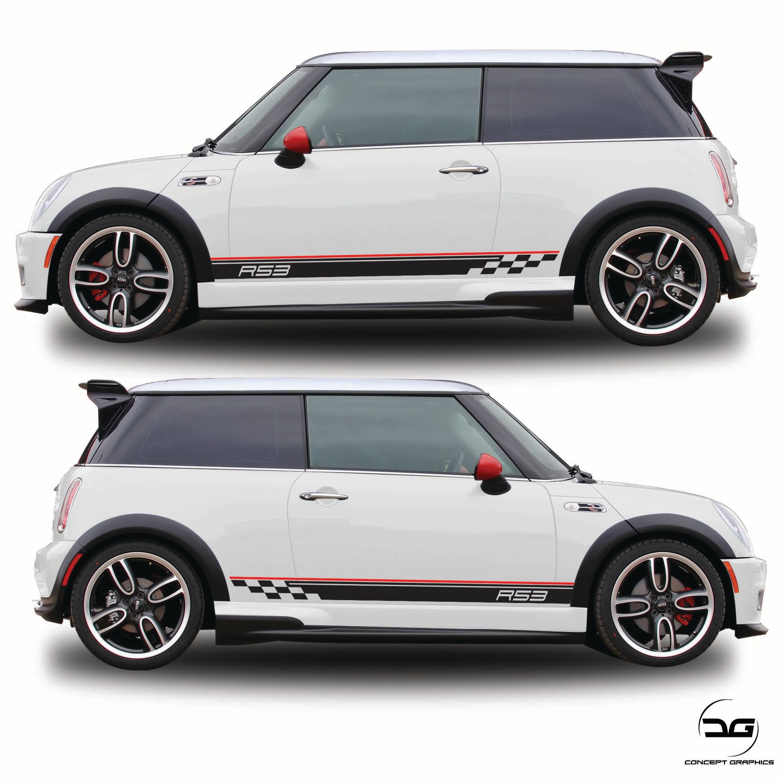 Mini R53 JCW Checkered Side Stripe Sticker Kit | Concept Graphics