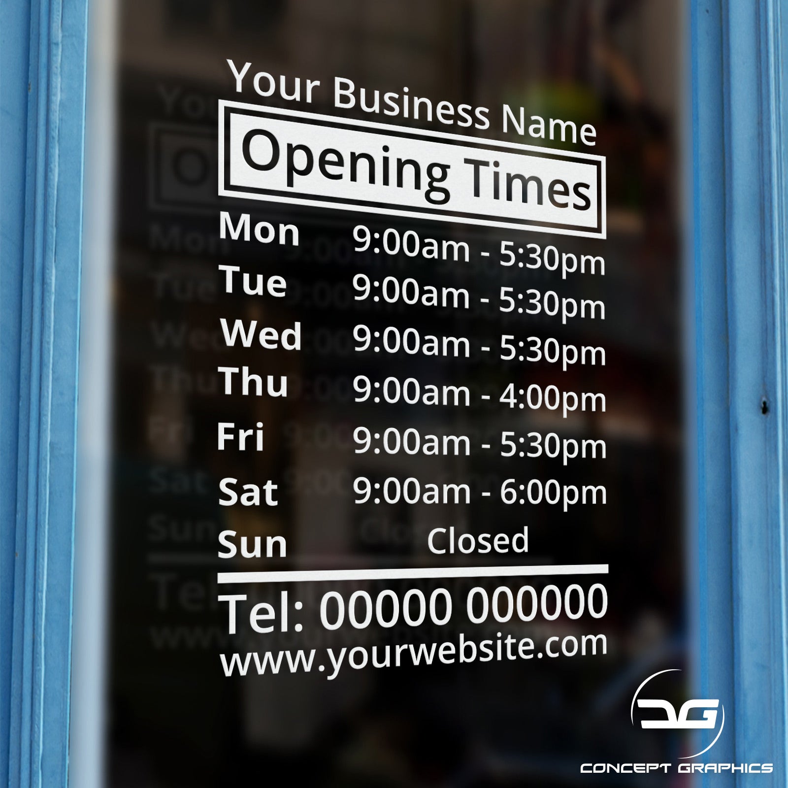 Custom Personalised Opening Hours Vinyl Decal Sign | Concept Graphics
