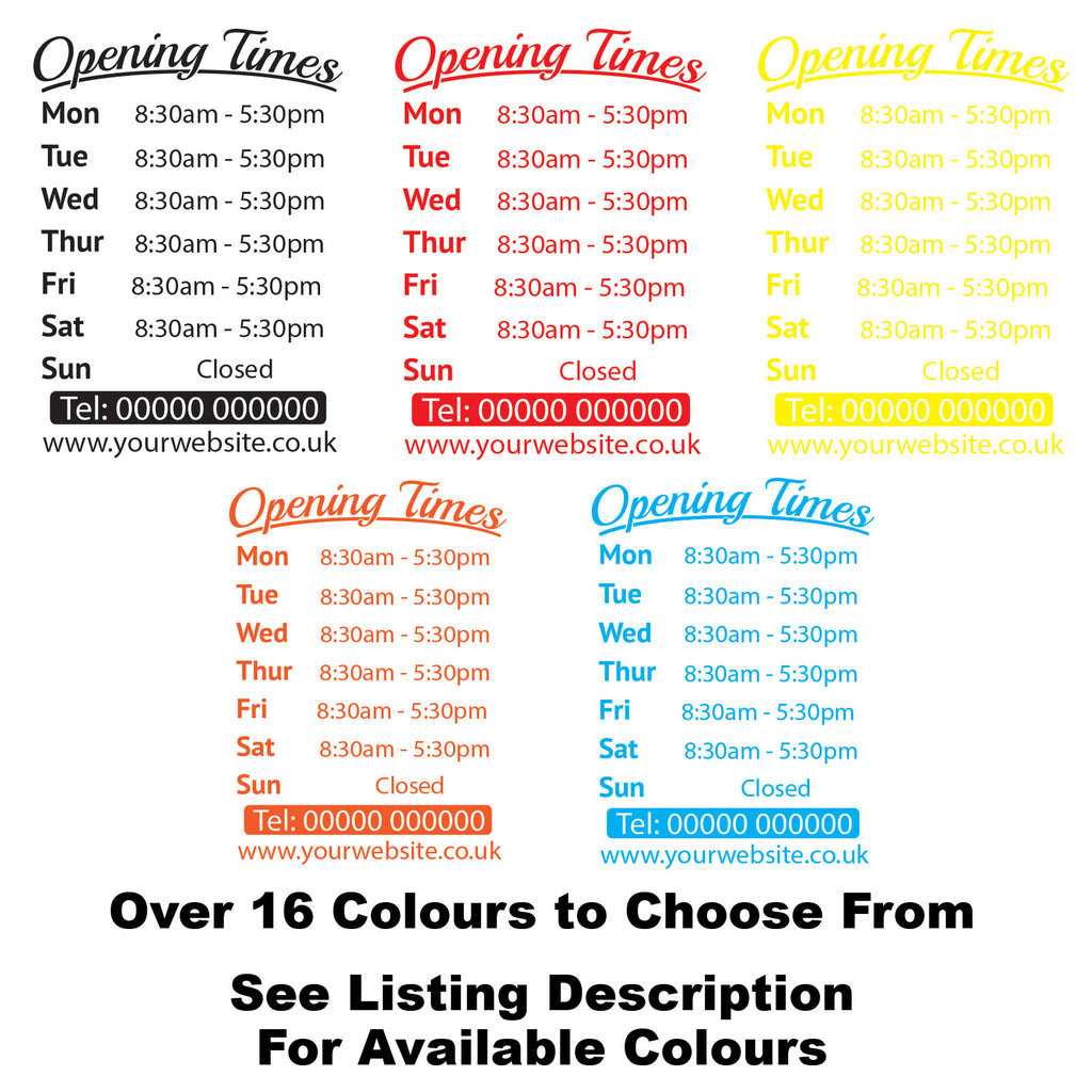 Personalised Custom Opening Hours Vinyl Decal Sign | Concept Graphics