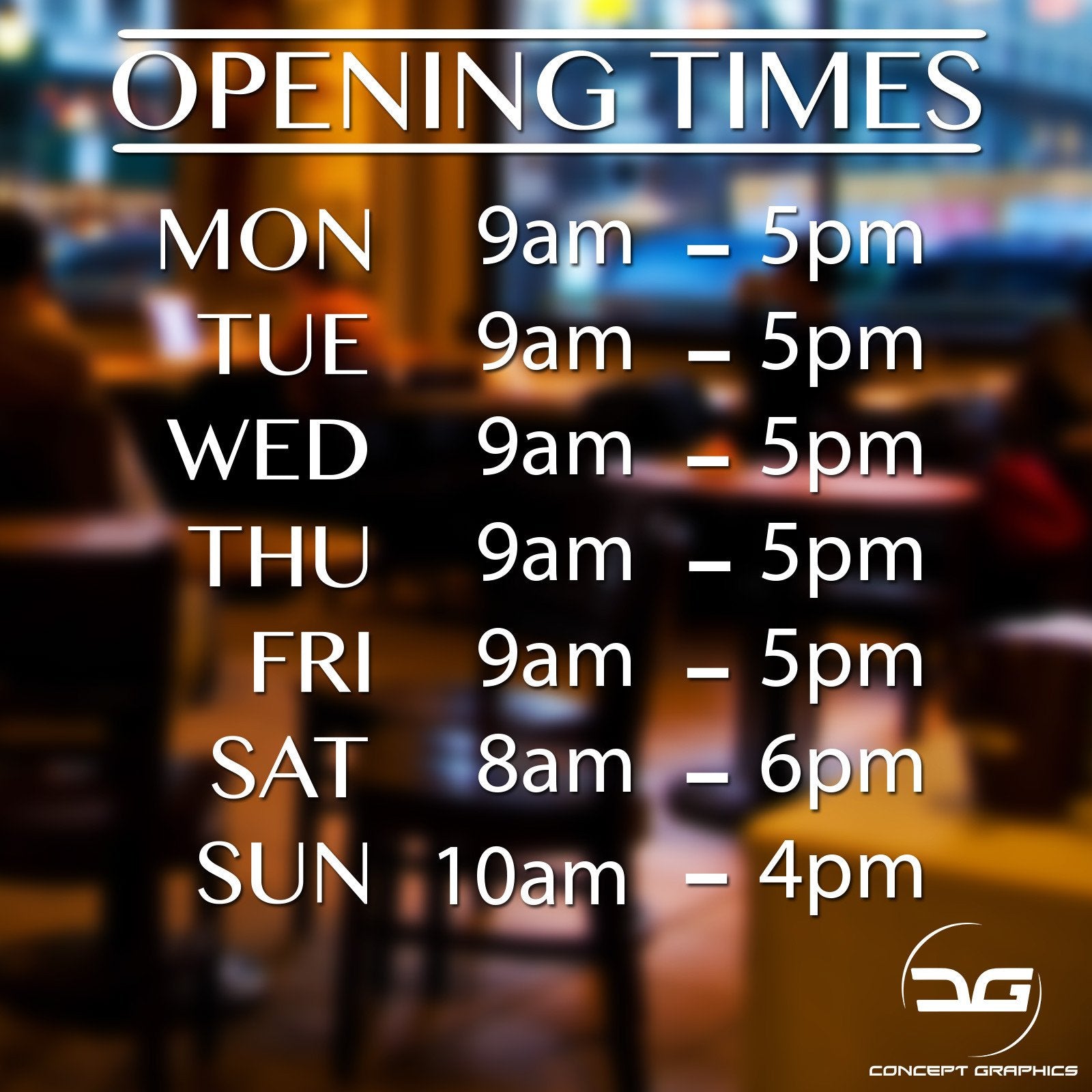 Personalised Opening Hours Vinyl Decal Sign | Concept Graphics