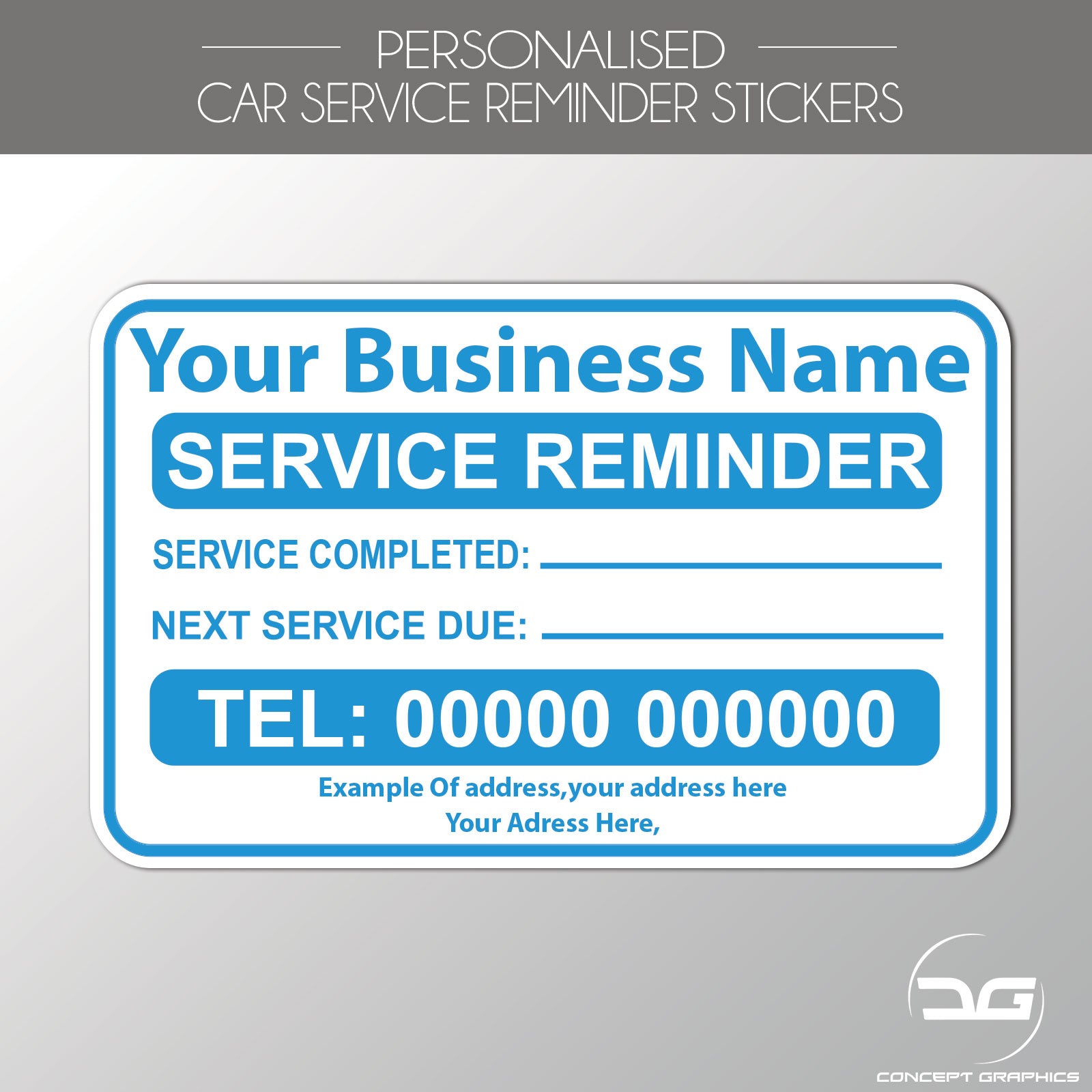 Personalised Car Service Reminder Label Stickers | Concept Graphics
