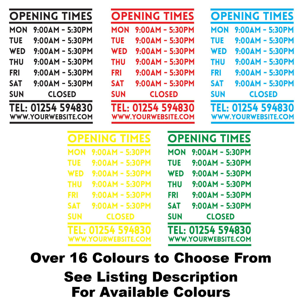 Custom Personalised Business Hours Vinyl Decal Sign | Concept Graphics