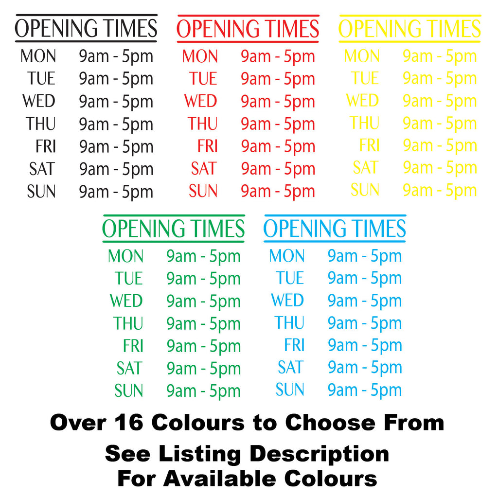Personalised Opening Hours Vinyl Decal Sign | Concept Graphics