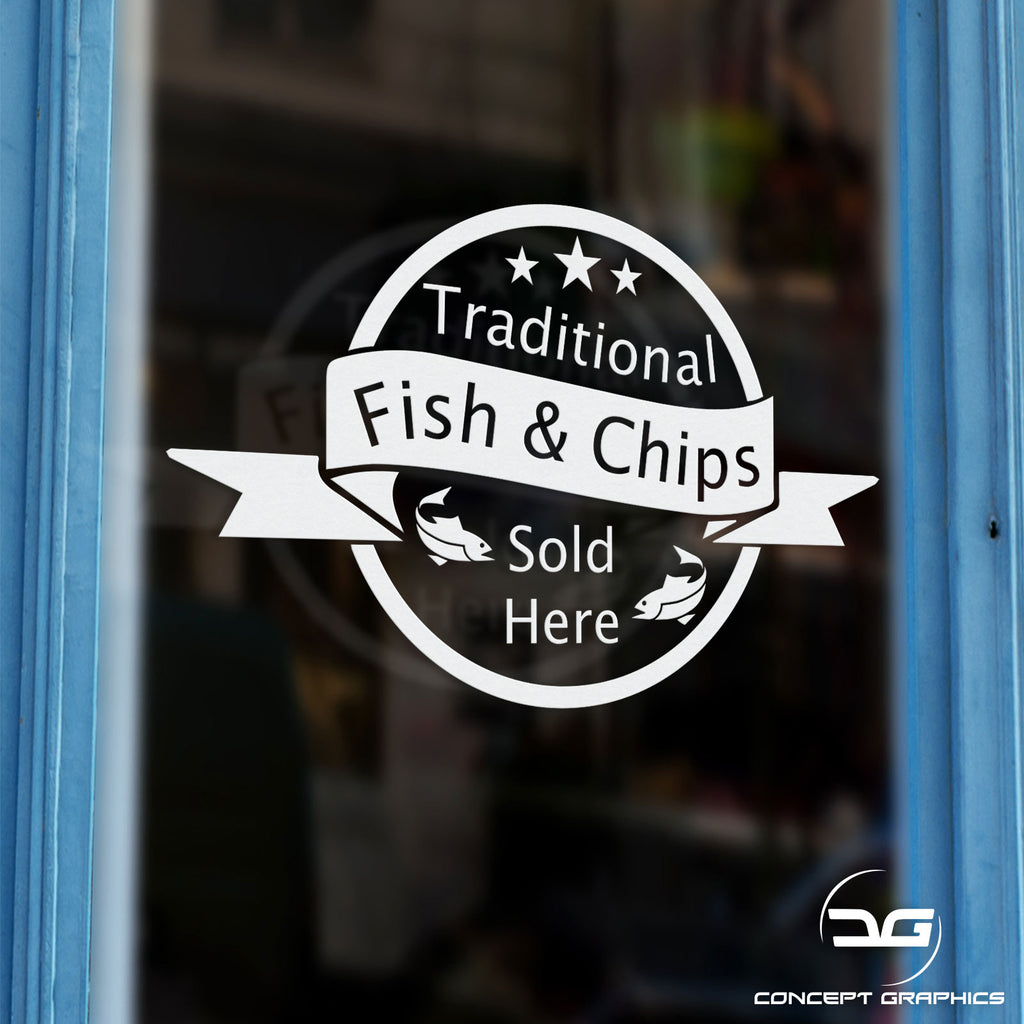 Fish & Chips Sold Here Takeaway Advert Vinyl Sign | Concept Graphics