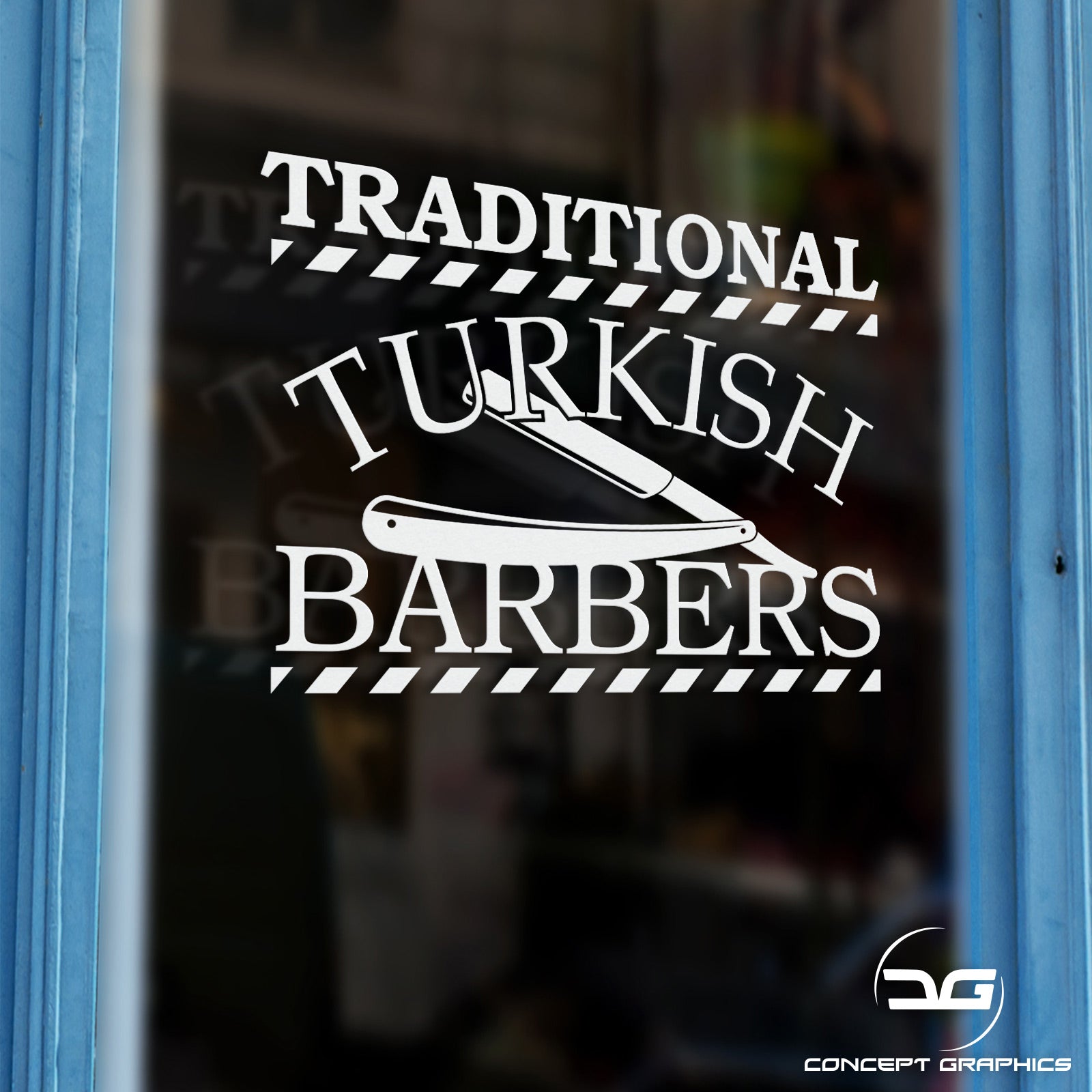 Traditional Turkish Barber Shop Vinyl Sticker Sign | Concept Graphics
