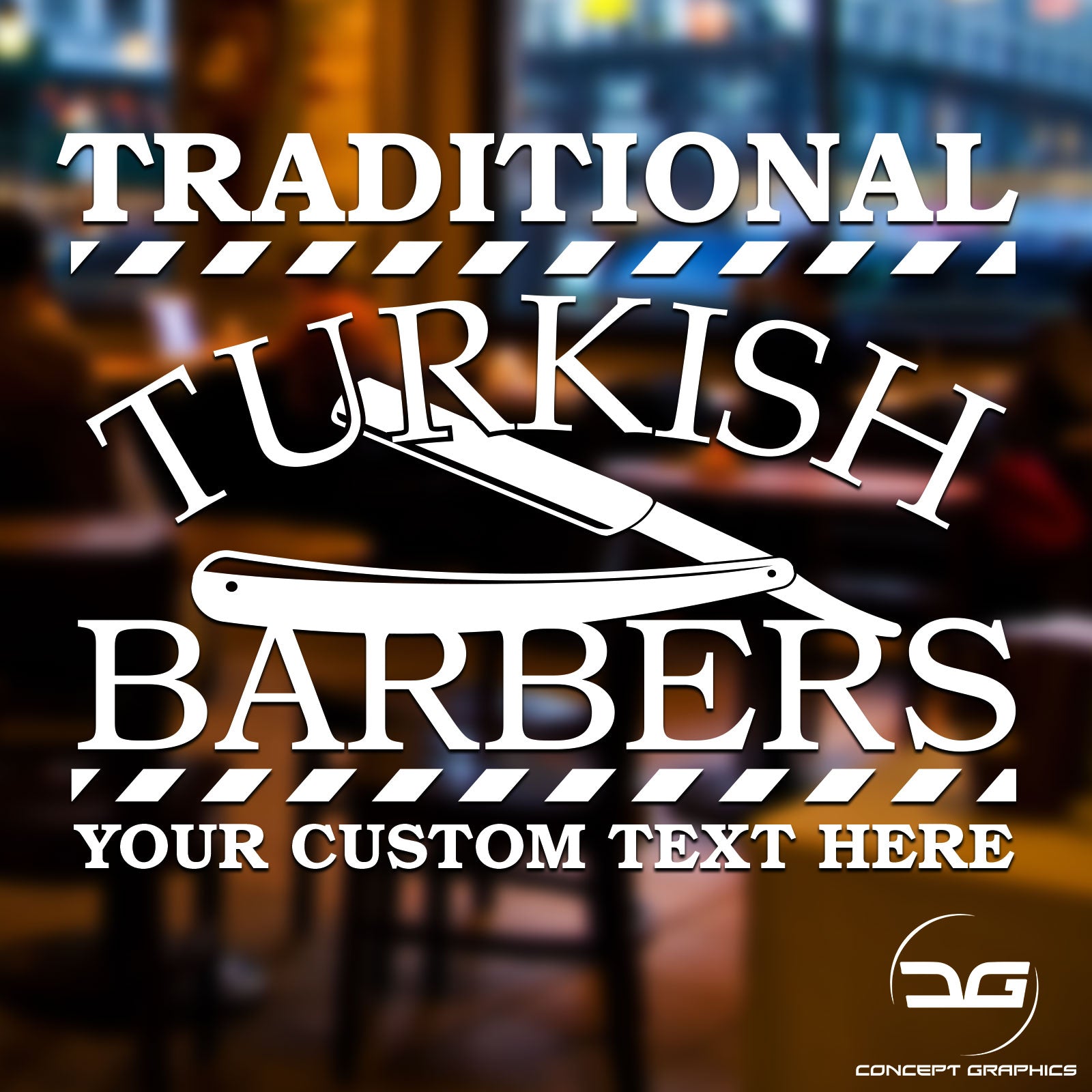 Traditional Turkish Barber Shop Vinyl Sticker Sign | Concept Graphics