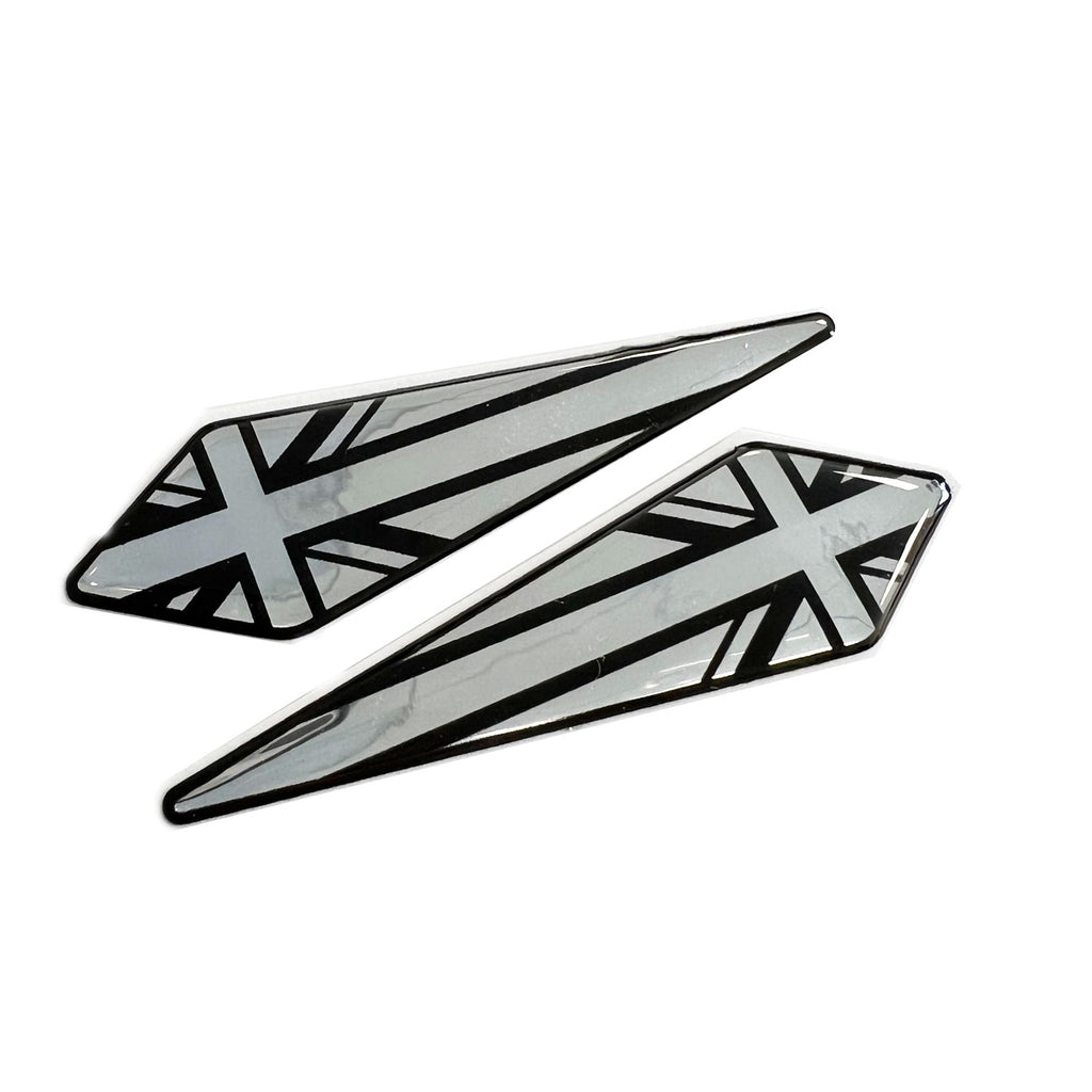 2x Union Jack Wing Car Chrome 3D Domed Gel Badges | Concept Graphics