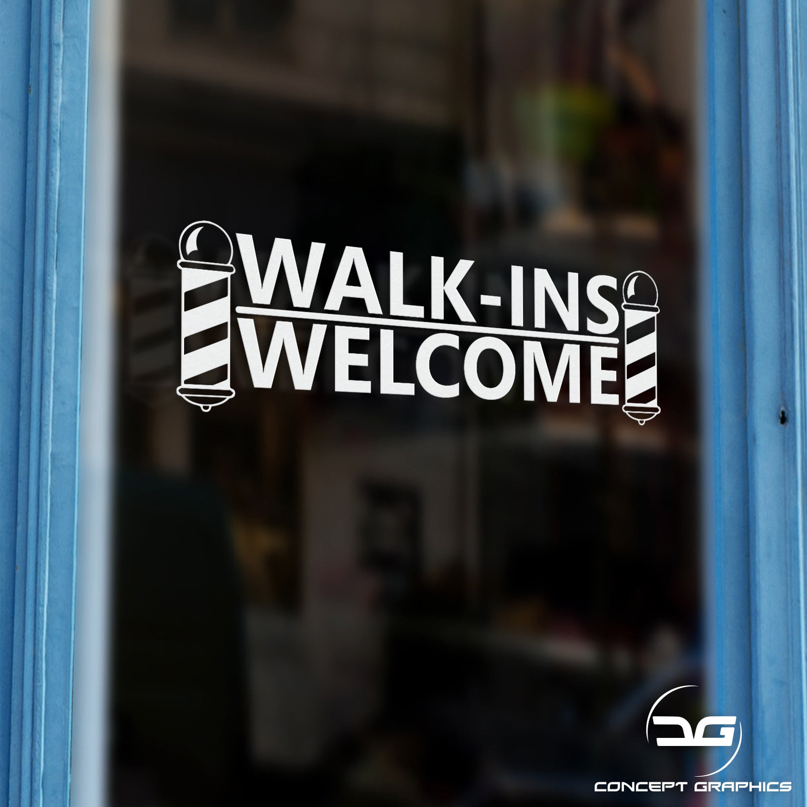 Barber Shop Walk-Ins Welcome Vinyl Sticker Sign | Concept Graphics