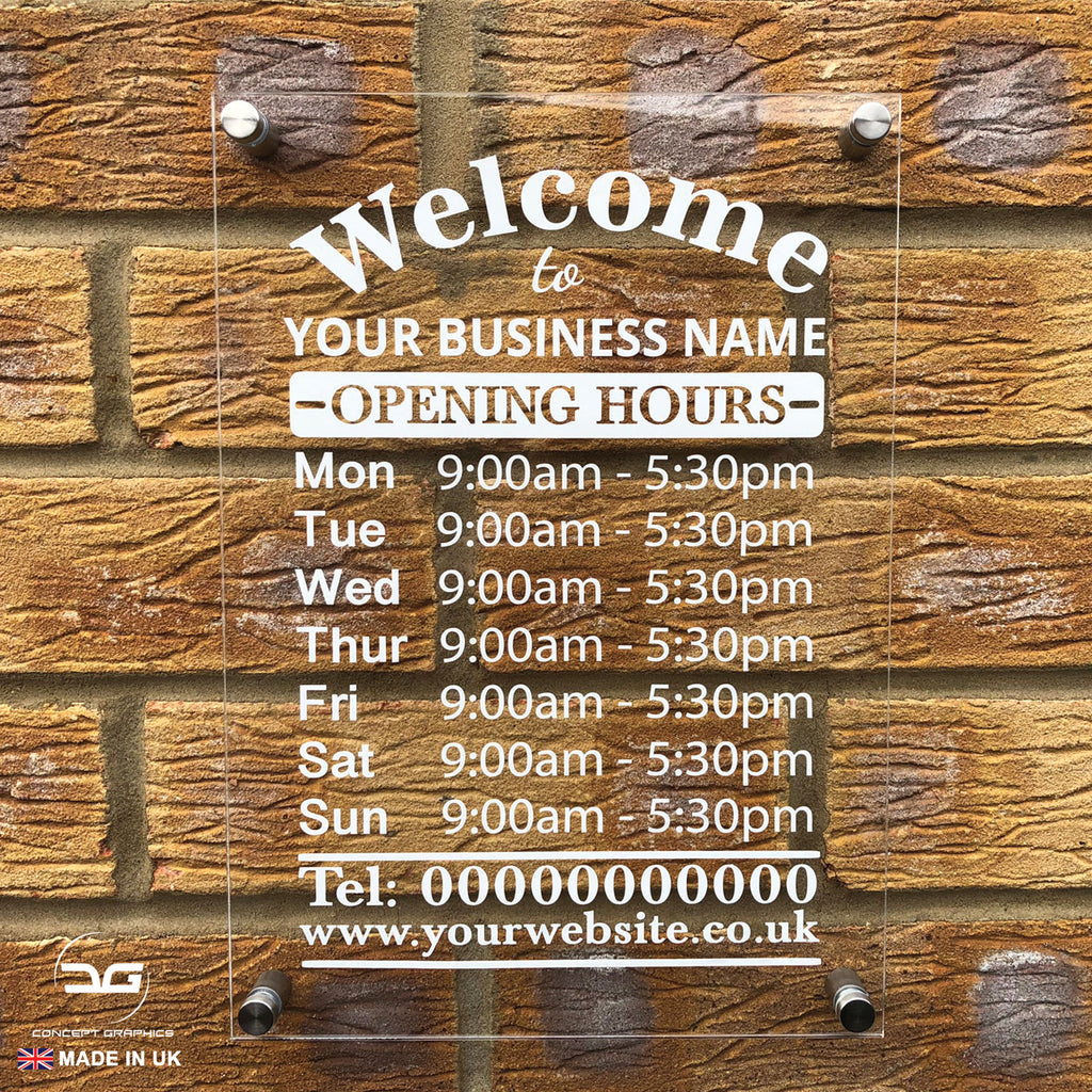 Acrylic Wall Mounted Custom Opening Times Sign | Concept Graphics