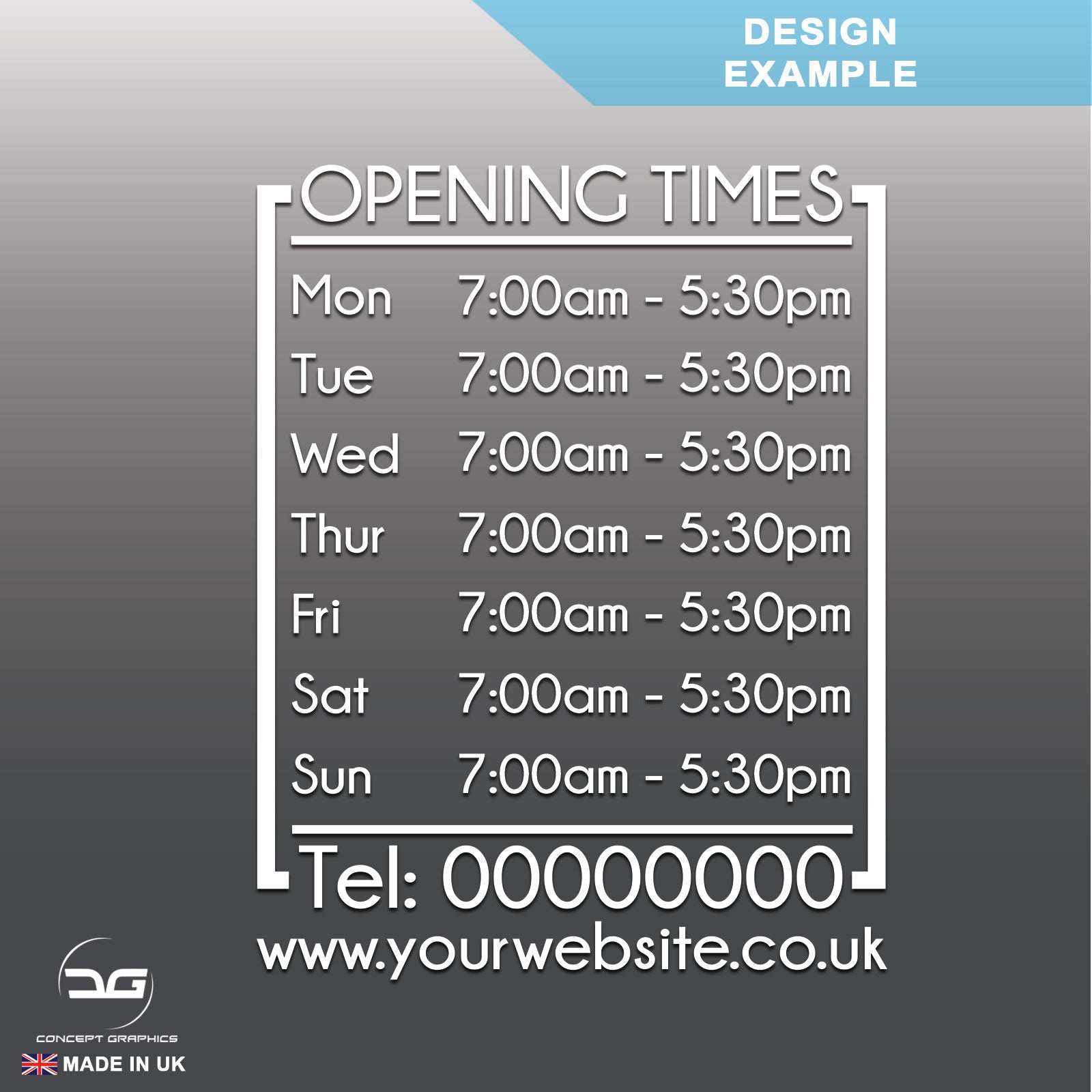Modern Wall Mounted Acrylic Opening Times Hour Sign | Concept Graphics