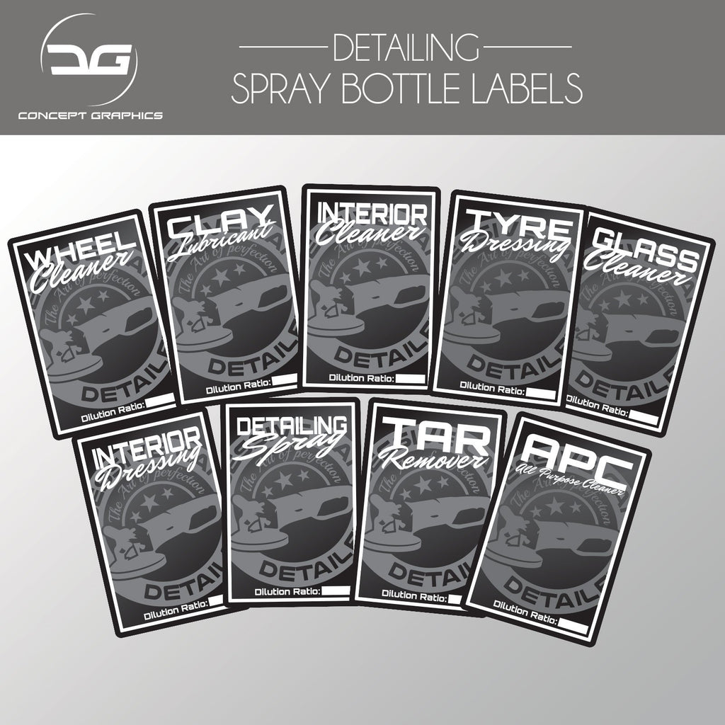 Car Detailing Mixing Ratio Bottle Label Stickers | Concept Graphics